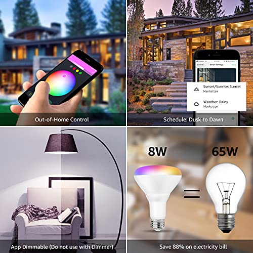 LED Flood Light Bulbs, WiFi Smart BR30 E26 Bulb, RGBW Color Changing Lights, Works with Alexa & Google Assistant, Dimmable Recessed Can Light Bulbs, 8W=65W, 700 Lumens, 2 Packs