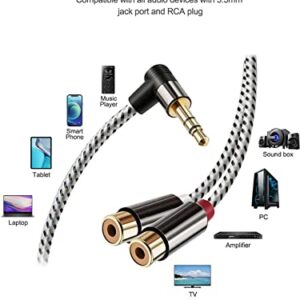 CableCreation 3.5mm to 2RCA Female Cable, 3ft Angle 3.5mm Mini-Jack to RCA Stereo Audio Y Cable Gold Plated, Compatible with iPhone,iPod,MP3,Tablets,HiFi Stereo System, Speaker Black and White/0.92m