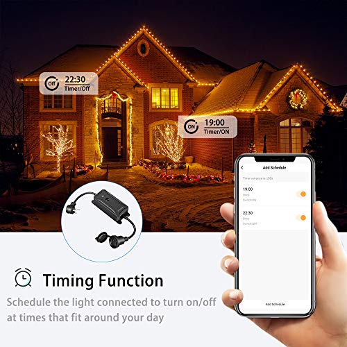 Smart Outdoor Dimmer, WiFi Plug-in Light Dimmer Switch for LED String Light, Wireless Remote Control Dimming-350W, Outdoor Plug Works with Alexa Google Home, IP44 Waterproof/Timer by Smartphone