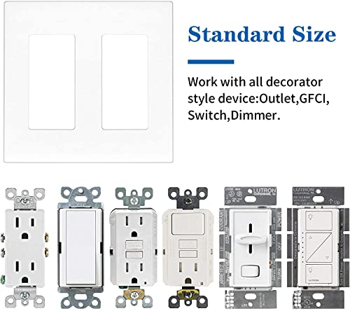 2-Gang Decora Wall Plates, Standard Size Unbreakable Polycarbonate, Screwless Switch Plate gfci Outlet Cover (2 gang screwless white 1pack)