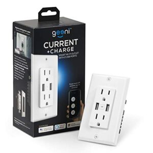 geeni high speed usb charger smart outlet, white, 2 outlets, 2 usb ports – no hub required – smart outlet works with amazon alexa, google home &, requires 2.4 ghz wi-fi