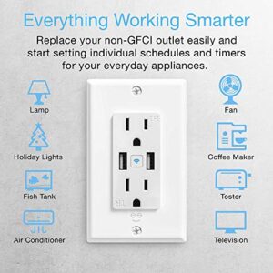 Geeni High Speed USB Charger Smart Outlet, White, 2 Outlets, 2 USB Ports – No Hub Required – Smart Outlet Works with Amazon Alexa, Google Home &, Requires 2.4 GHz Wi-Fi