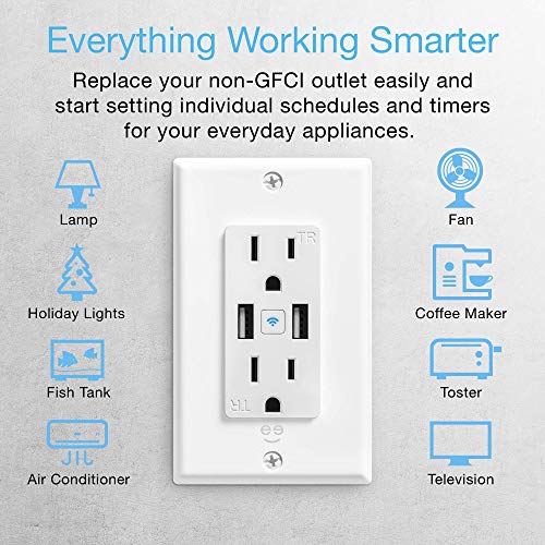 Geeni High Speed USB Charger Smart Outlet, White, 2 Outlets, 2 USB Ports – No Hub Required – Smart Outlet Works with Amazon Alexa, Google Home &, Requires 2.4 GHz Wi-Fi