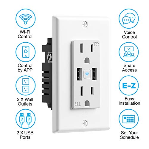 Geeni High Speed USB Charger Smart Outlet, White, 2 Outlets, 2 USB Ports – No Hub Required – Smart Outlet Works with Amazon Alexa, Google Home &, Requires 2.4 GHz Wi-Fi