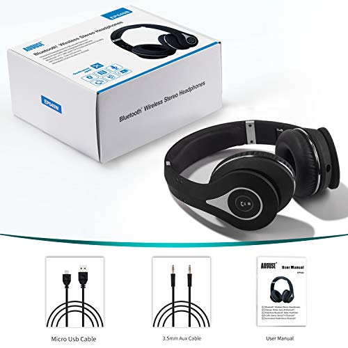 August EP640 Bluetooth Headphones - Wireless Over Ear Headphones with aptX / NFC / 3.5mm Audio In / Headset Microphone - Black