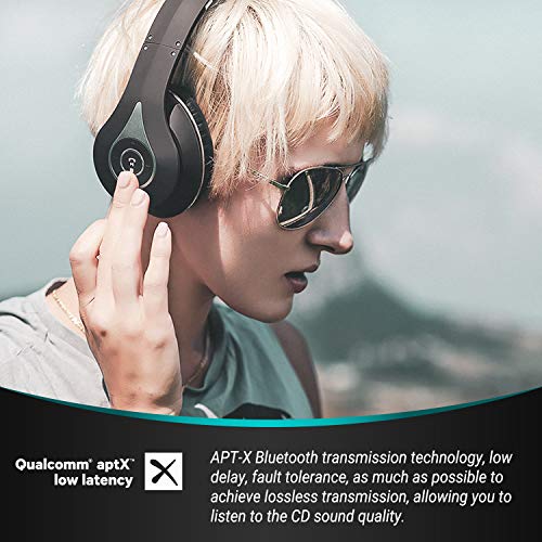 August EP640 Bluetooth Headphones - Wireless Over Ear Headphones with aptX / NFC / 3.5mm Audio In / Headset Microphone - Black