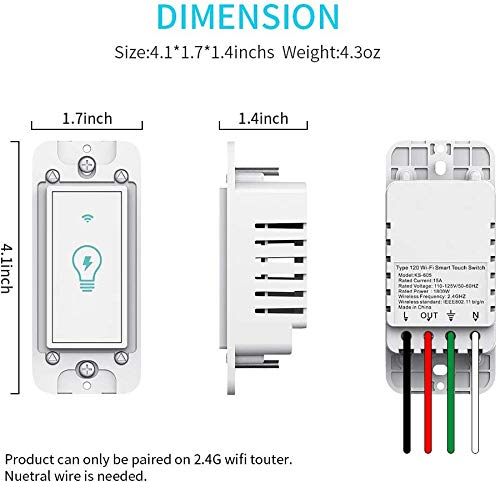 Smart Light Switch, Alexa Smart Double Switch, Smart Light Switch 2 Gang with Timing Schedule and Remote Control, Neutral Wire Needed, Compatible with Alexa and Google Home, Single Pole (2Pack)