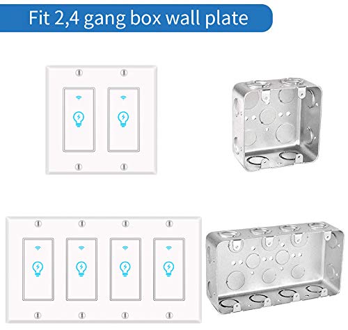 Smart Light Switch, Alexa Smart Double Switch, Smart Light Switch 2 Gang with Timing Schedule and Remote Control, Neutral Wire Needed, Compatible with Alexa and Google Home, Single Pole (2Pack)