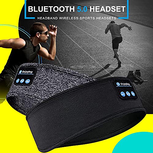 QXTEI Bluetooth 5.0 Wireless Headphones | Adjustable with Ultra-Thin Speakers | Helps with Calm Sleep | Use it During Yoga, Long Flights, Jog, Walk Washable Mesh Fabric (Black)