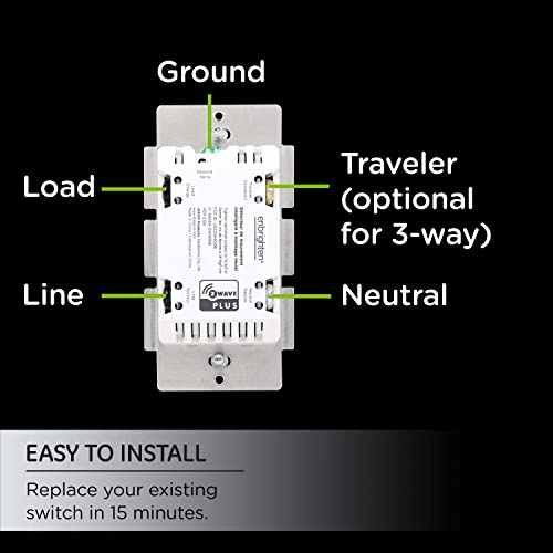 Enbrighten, White & Light Almond, GE Z-Wave Plus Smart Motion Light Dimmer, Works with Alexa, Google Assistant, SmartThings, Wink, Zwave Hub Required, Repeater/Range Extender, 3-Way Compatible, 26933