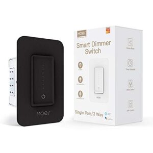 moes wifi smart light dimmer switch, neutral wire required, no hub required, smart life/tuya app remote control, compatible with alexa google home for voice control, etl & fcc listed single-pole black