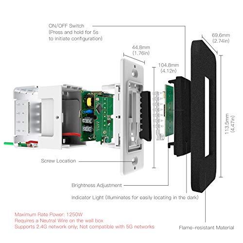 MOES WiFi Smart Light Dimmer Switch, Neutral Wire Required, No Hub Required, Smart Life/Tuya APP Remote Control, Compatible with Alexa Google Home for Voice Control, ETL & FCC Listed Single-Pole Black