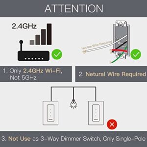 MOES WiFi Smart Light Dimmer Switch, Neutral Wire Required, No Hub Required, Smart Life/Tuya APP Remote Control, Compatible with Alexa Google Home for Voice Control, ETL & FCC Listed Single-Pole Black