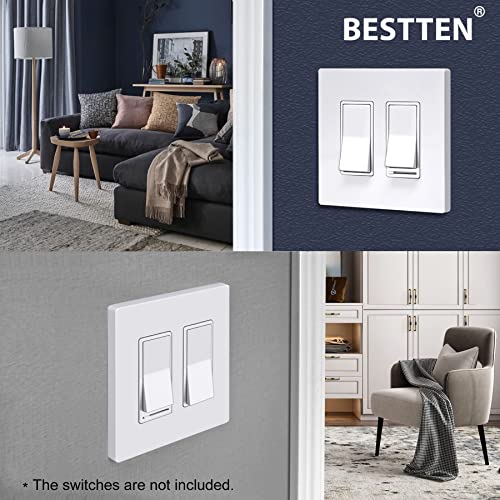 [10 Pack] BESTTEN 2-Gang Screwless Wall Plate, USWP6 Snow White Series, Decorator Outlet Cover, H4.69” x W4.73”, for Light Switch, Dimmer, GFCI, USB Receptacle