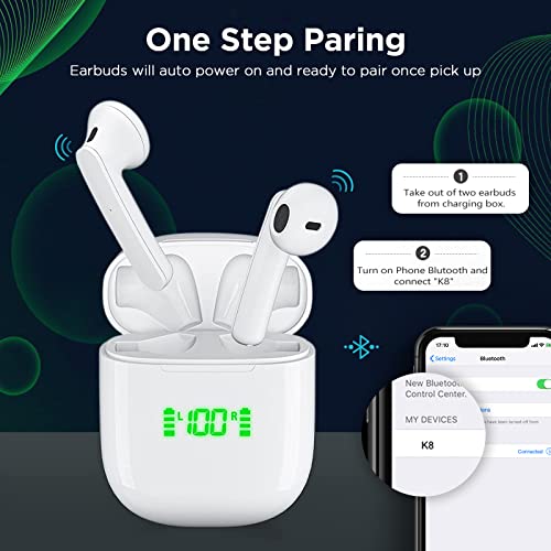 HINYCOM Wireless Earbuds, Bluetooth Headphones with Wireless Charging Case and LED Power Display Stereo Earphones with USB C, Smart Touch Control 40H Play Time Wireless Earphones for Sports and Work