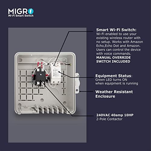 Migro Outdoor Smart Wi-Fi Outlet Box, Heavy Duty 50A Resistive 240VAC 40A 10HP Pool Heater, Wireless Pump Control, Timer Switch, Compatible with Smart Phone, Alexa, Google Home, IFTTT UL Listed