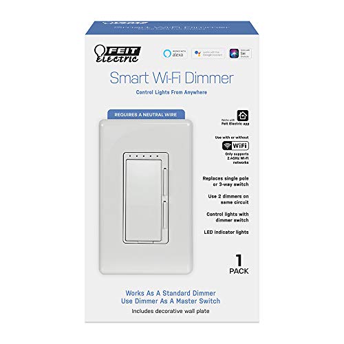 Feit Electric DIM/WiFi Neutral Wire Required for Installation, Compatible with Amazon Alexa and Google Assistant, Smart Dimmer Light Switch, White, Model:DIM/WiFi