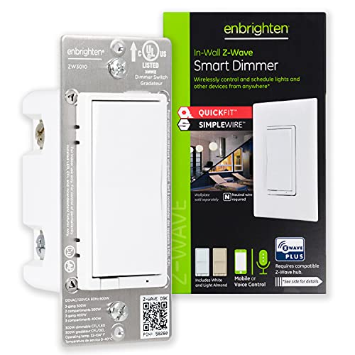 Enbrighten Z-Wave Smart Rocker Light Dimmer with QuickFit and SimpleWire, 3-Way Ready, Works with Alexa, Google Assistant, ZWave Hub Required, Repeater/Range Extender, White & Light Almond, 46203