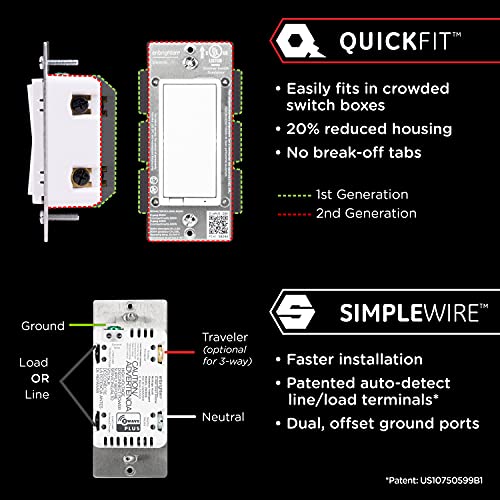 Enbrighten Z-Wave Smart Rocker Light Dimmer with QuickFit and SimpleWire, 3-Way Ready, Works with Alexa, Google Assistant, ZWave Hub Required, Repeater/Range Extender, White & Light Almond, 46203