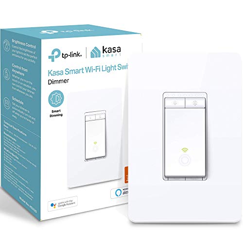 Kasa Smart KP200 Plug by TP-Link & Smart HS220 Dimmer Switch by TP-Link, Single Pole, Needs Neutral Wire, Wi-Fi Light Switch for LED Lights, Compatible with Alexa and Google Assistant, 1-Pack