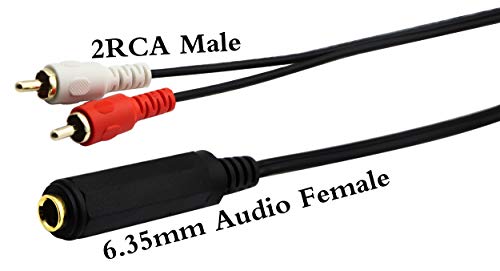 zdyCGTime 6.35mm to 2 RCA Y Splitter Cable, Gold-Plated 6.35mm (1/4 inch) TRS Female to 2 (Dual) RCA Male Stereo Audio Y Splitter Extension Adapter Cable (12Inch/30CM)