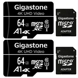 gigastone 64gb 2-pack micro sd card, 4k uhd video, surveillance security cam action camera drone professional, 90mb/s micro sdxc uhs-i u3 class 10