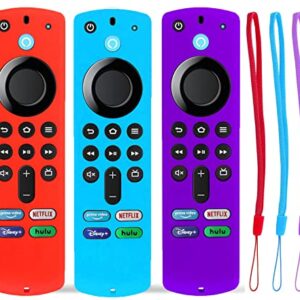 TOKERSE 3 Pack Remote Cover for FireStick 3rd Gen 2021 / 4K Max 2021 - Silicone Case for FireSticksticktv 4K+ 2021 Voice Remote Case Cover Sleeve Skin with Lanyard - Red Blue Purple