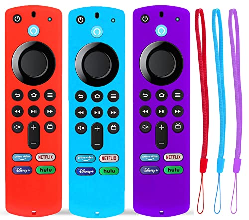 TOKERSE 3 Pack Remote Cover for FireStick 3rd Gen 2021 / 4K Max 2021 - Silicone Case for FireSticksticktv 4K+ 2021 Voice Remote Case Cover Sleeve Skin with Lanyard - Red Blue Purple