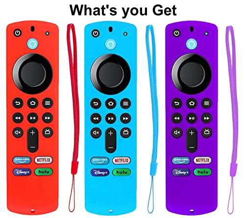 TOKERSE 3 Pack Remote Cover for FireStick 3rd Gen 2021 / 4K Max 2021 - Silicone Case for FireSticksticktv 4K+ 2021 Voice Remote Case Cover Sleeve Skin with Lanyard - Red Blue Purple