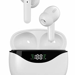 Wireless Earbuds Bluetooth 5.3+EDR/ENC+ANC Dual Noise Cancelling Headphones/LED Power Display/HD Voice Call Mic Headset/Type-C Fast Charge 48H Playback/IPX6 Waterproof Earbuds/Audifonos (White)