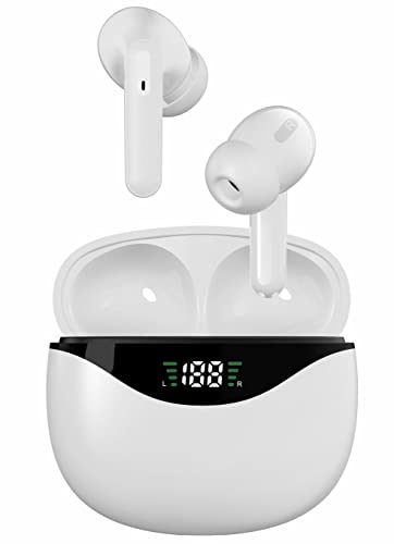 Wireless Earbuds Bluetooth 5.3+EDR/ENC+ANC Dual Noise Cancelling Headphones/LED Power Display/HD Voice Call Mic Headset/Type-C Fast Charge 48H Playback/IPX6 Waterproof Earbuds/Audifonos (White)