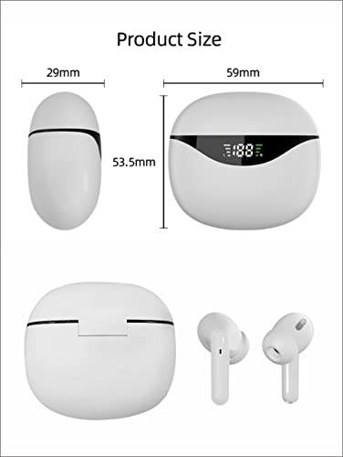 Wireless Earbuds Bluetooth 5.3+EDR/ENC+ANC Dual Noise Cancelling Headphones/LED Power Display/HD Voice Call Mic Headset/Type-C Fast Charge 48H Playback/IPX6 Waterproof Earbuds/Audifonos (White)