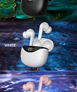 Wireless Earbuds Bluetooth 5.3+EDR/ENC+ANC Dual Noise Cancelling Headphones/LED Power Display/HD Voice Call Mic Headset/Type-C Fast Charge 48H Playback/IPX6 Waterproof Earbuds/Audifonos (White)