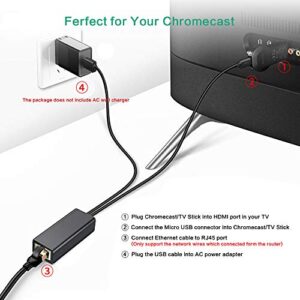 Ethernet Adapter for Fire TV Stick Chromecast Ultra/2/1/Audio Google Home Mini which is( Mirco USB A ) Port to RJ45 Ethernet Adapter with USB Power Supply Cable 3.3ft (Black)