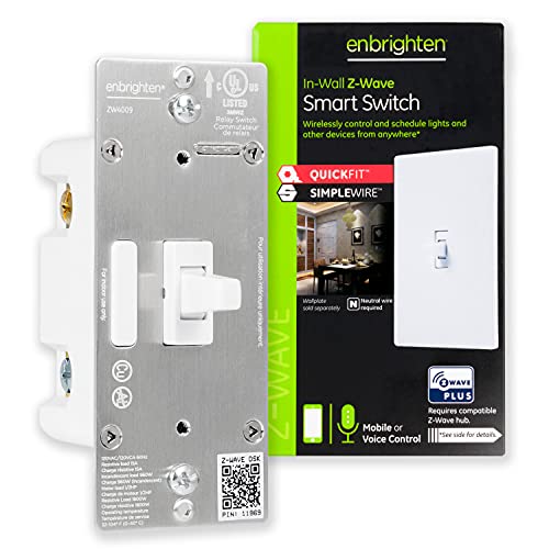 Enbrighten Z-Wave Smart Toggle Light Switch with QuickFit and SimpleWire, 3-Way Ready, Compatible with Google Assistant, ZWave Hub Required, Repeater/Range Extender, White, 46202