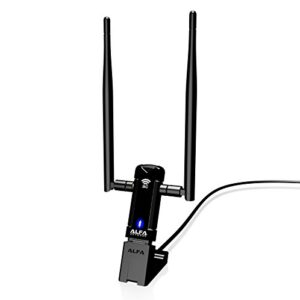 alfa long-range dual-band ac1200 wireless usb 3.0 wi-fi adapter w/2x 5dbi external antennas – 2.4ghz 300mbps / 5ghz 867mbps – 802.11ac & a, b, g, n