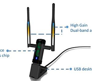 Alfa Long-Range Dual-Band AC1200 Wireless USB 3.0 Wi-Fi Adapter w/2x 5dBi External Antennas - 2.4GHz 300Mbps / 5Ghz 867Mbps - 802.11ac & A, B, G, N