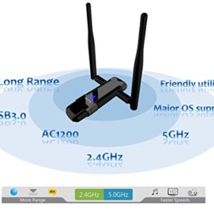 Alfa Long-Range Dual-Band AC1200 Wireless USB 3.0 Wi-Fi Adapter w/2x 5dBi External Antennas - 2.4GHz 300Mbps / 5Ghz 867Mbps - 802.11ac & A, B, G, N