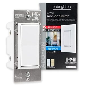 enbrighten add-on switch quickfit and simplewire, in-wall rocker paddle, z-wave zigbee wireless smart lighting controls, not a standalone switch, 46199 , white and light almond