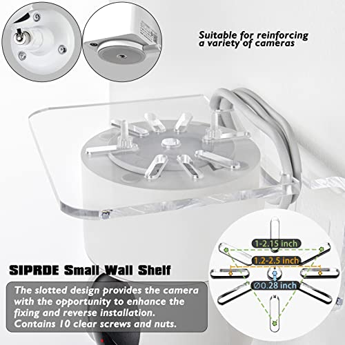 SIPRDE Acrylic Small Wall Shelf Set of 3 for Security Cameras, Speakers, Baby Monitors & More - 4'' Universal Adhesive Shelf Easy to Install No Drill, with Cable Clips (Clear)