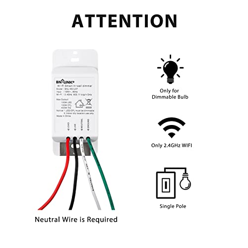 BN-LINK Smart Dimmer Switch for Dimmable LED Lights, WiFi Light Switch Compatible with Alexa and Google Assistant, Neutral Wire Required, Single-Pole, No Hub Needed, ETL and FCC Listed