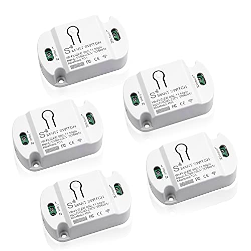 RODOT 10A KR2201WB Wi-Fi Wireless Smart Basic Switch for Smart Home Smart Life APP Compatible with Alexa & Google Home Assistant No Hub Required Support DIY Module (5-Pack)