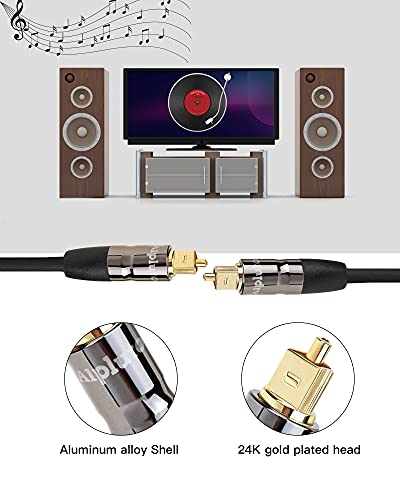 Alpluto Optical Audio Cable (20ft) Digital Fiber Optic Toslink Cables Male to Male 24K Gold Plated Cord Optical Cables for Home Theater, Sound Bar, Playstation, Xbox - Pro Series, TV and More