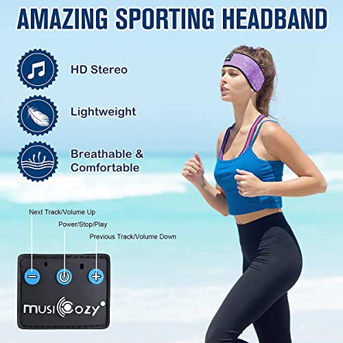 MUSICOZY Sleep Headphones Bluetooth Headband, Wireless Music Sleeping Headphones Mask Earbuds IPX6 Waterproof for Side Sleepers Workout Running Insomnia Travel Yoga Cool Gadgets Tech Unique Gift 2 Pcs