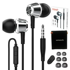 happyaudio w1 stereo headphones for 3.5mm jack with metal bass with microphone for game sports call up