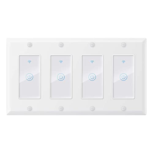 WIFI Smart Light Switch,Inle Tuya Smart Switch,Compatible with Alexa/Google Assistant and IFTTT,Remote Control and Timer,No Hub Required,Neutral Wire Required,15A 100-240v 2.4GHz(4 Gang)