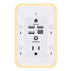 outlet extender with night light, multi plug outlet, usb wall charger surge protector 4 usb charging port(1usb c), power strip electrical outlet splitter expander for home office dorm room etl listed