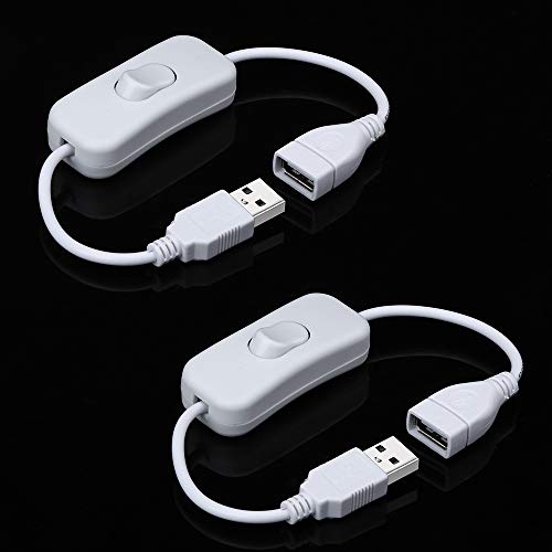 ELECTOP 2 Pack Male to Female USB Cable with On/Off Switch, USB Extension Inline Rocker Switch for Driving Recorder, LED Desk Lamp, USB Fan, LED Strip（White）