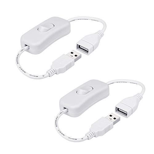 ELECTOP 2 Pack Male to Female USB Cable with On/Off Switch, USB Extension Inline Rocker Switch for Driving Recorder, LED Desk Lamp, USB Fan, LED Strip（White）