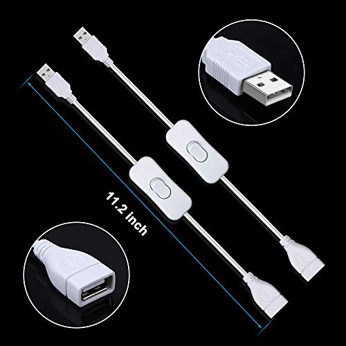 ELECTOP 2 Pack Male to Female USB Cable with On/Off Switch, USB Extension Inline Rocker Switch for Driving Recorder, LED Desk Lamp, USB Fan, LED Strip（White）